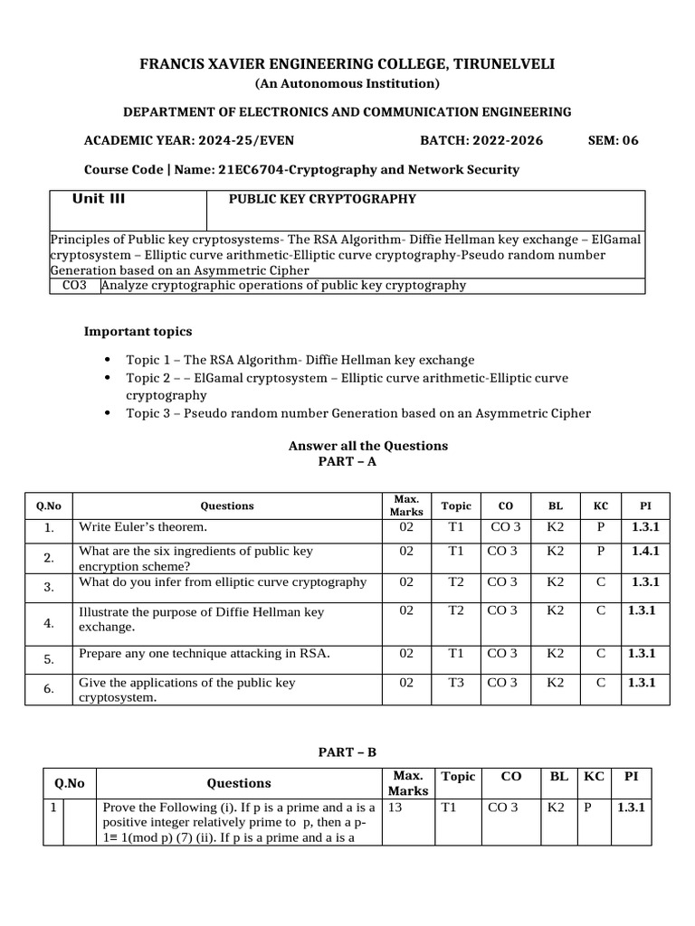 UNIT-3 Cns Question Bank | PDF | Public Key Cryptography | Cryptography