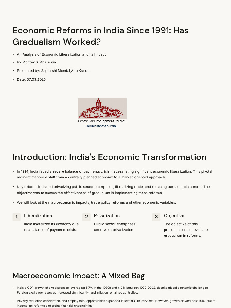 New Economic Reforms in India Since 1991 Has Gradualism Worked - Beena ...