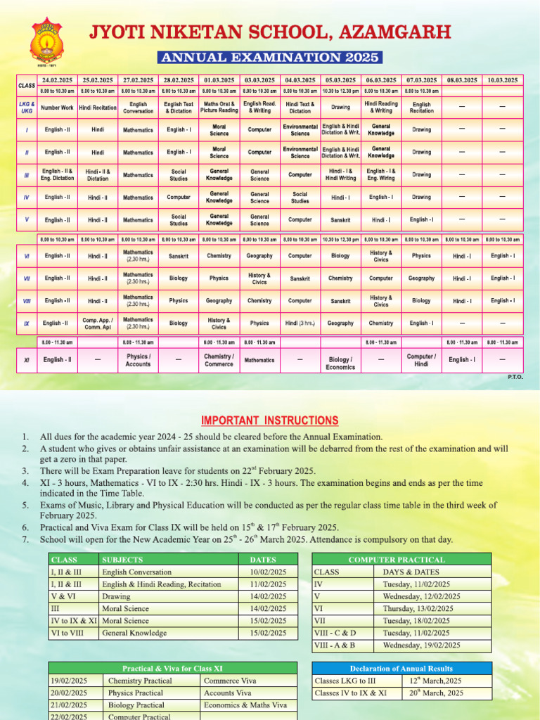 Time Table Annual 2025 | PDF
