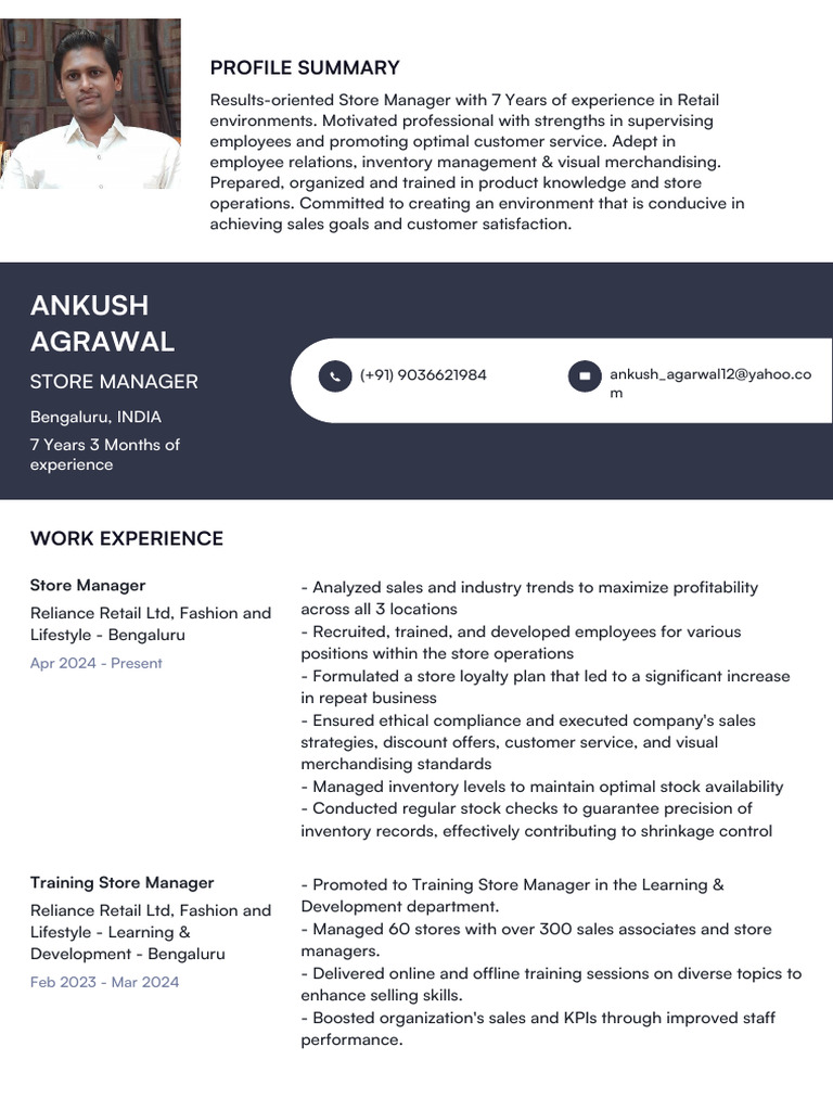 Ankush Resume | PDF | Retail | Sales