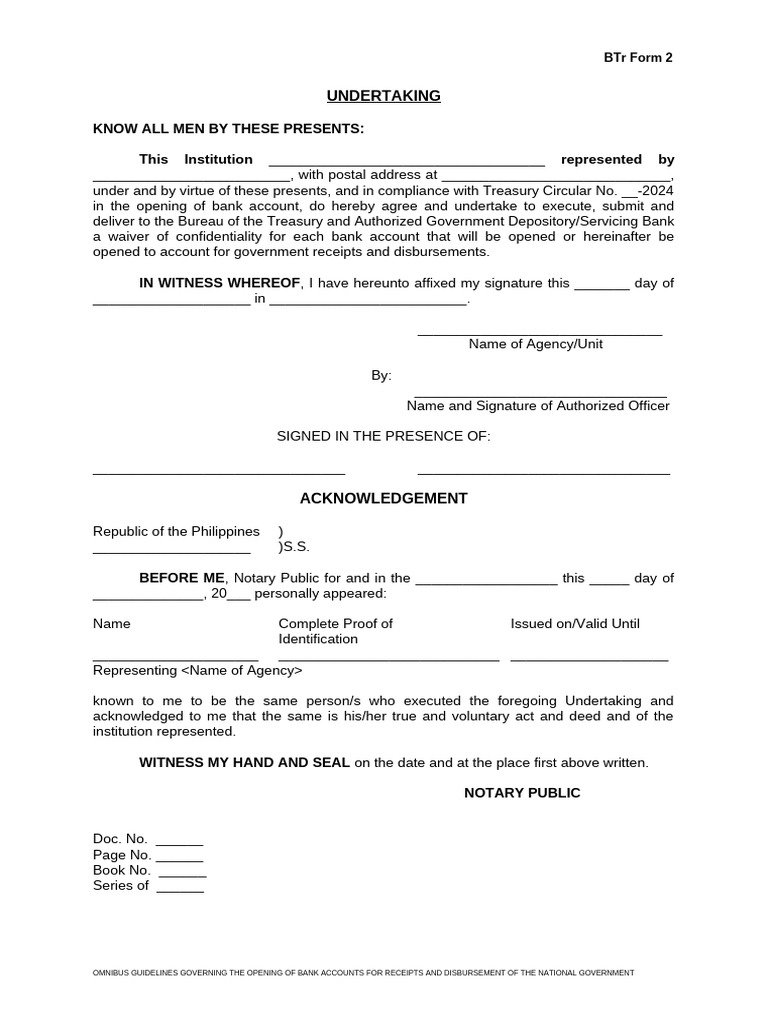 Annex B. BTR Form 2 Undertaking 2 | PDF | Civil Law (Common Law ...