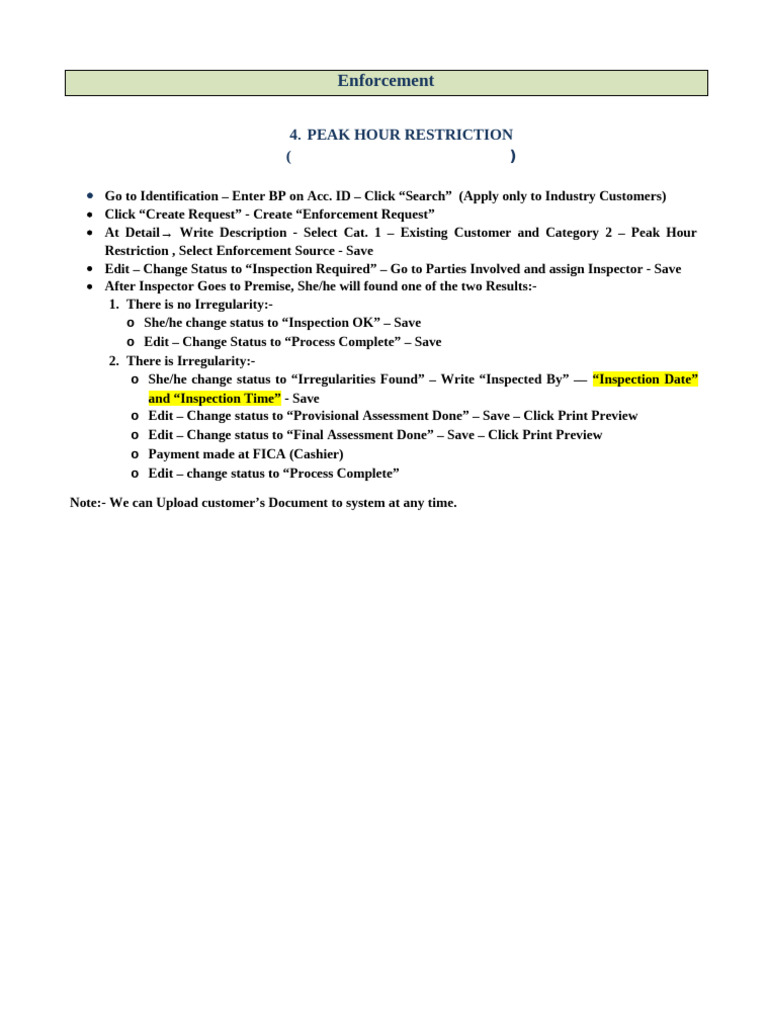 Peak Hour Enforcement Process | PDF