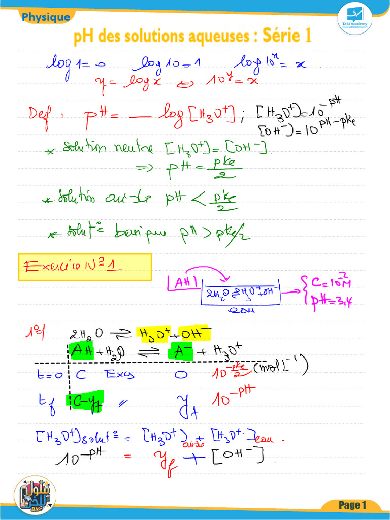63d297dde95ba - Corrige - PH Des Solutions Aqueuses - Série 1 | PDF