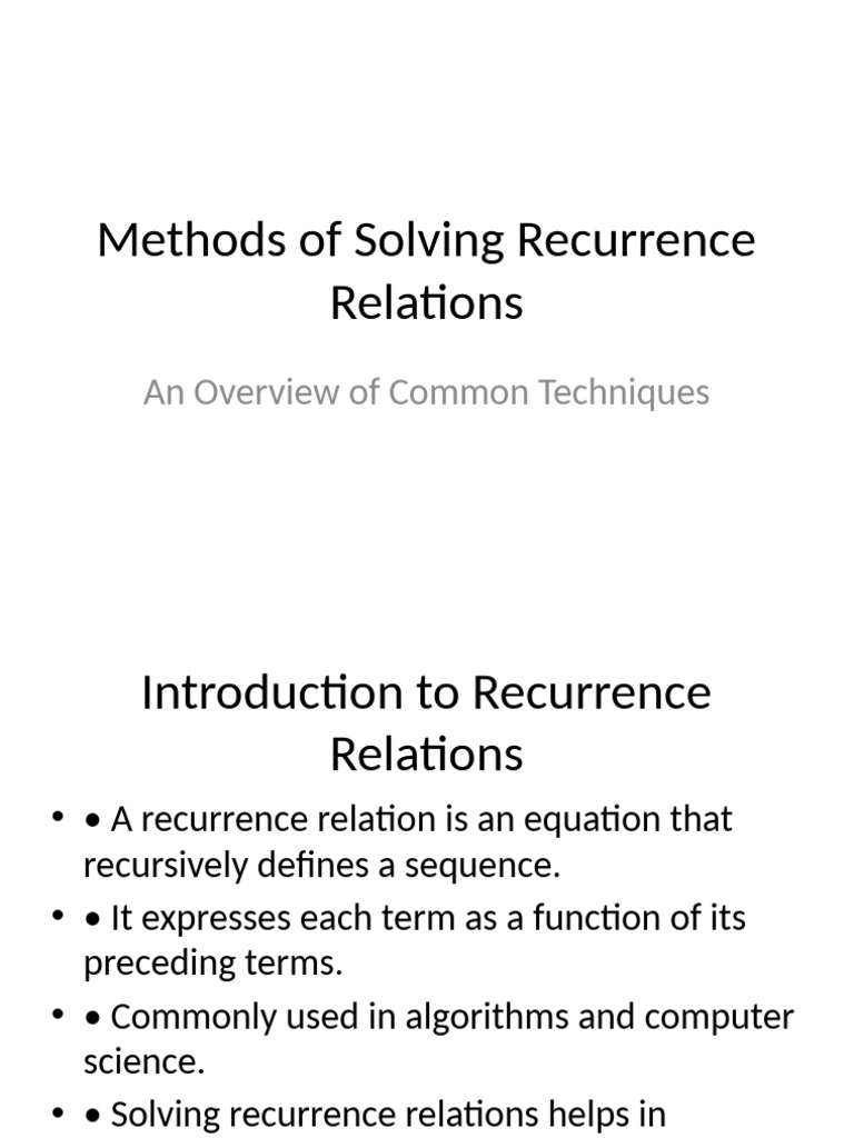 Methods Of Recurrence Relation Pdf