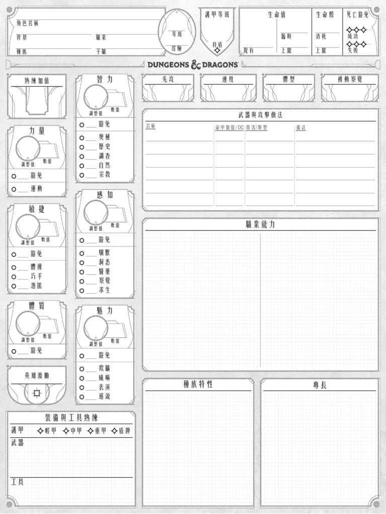 dnd 2024 中文角色紙 可填表格 | PDF