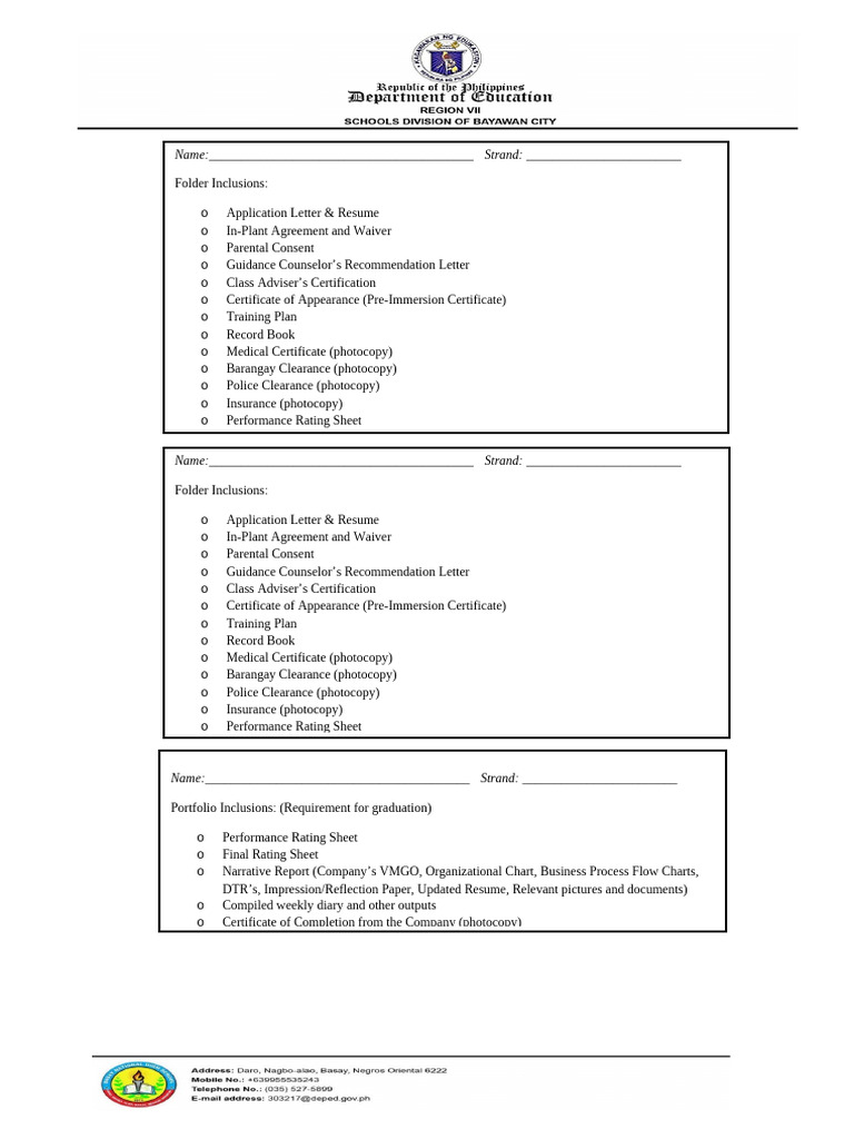 Work Immersion Requirements | PDF