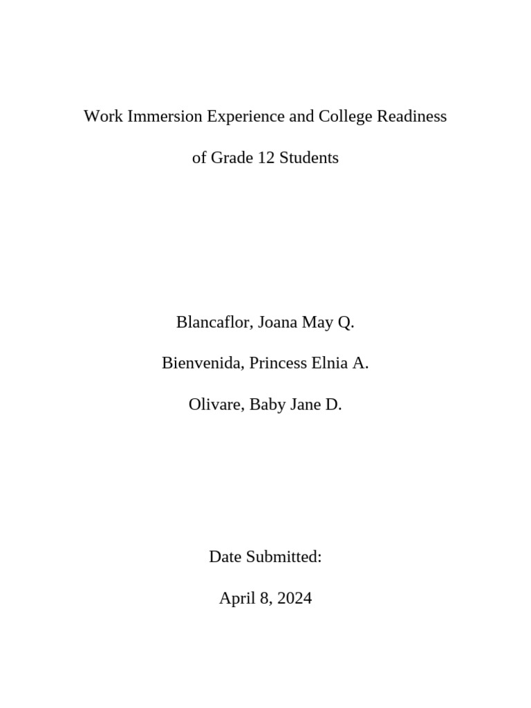 Work Immersion Experience and College Readiness #2 | PDF | Experience ...