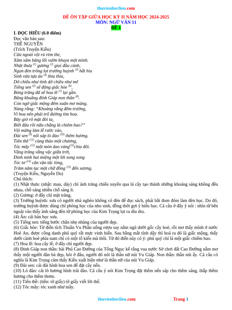 thuvienhoclieu.com-Bo-de-on-tap-giua-HK2-Ngu-van-11-KNTT-24-25- | PDF