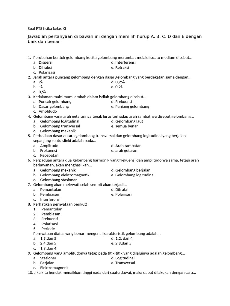 Soal PTS Fisika Kelas XI | PDF