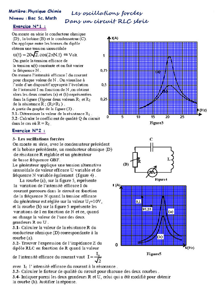 Circuit RLC Serie en Regime Sinusoidal Force Exercices Non Corriges 3 3 ...