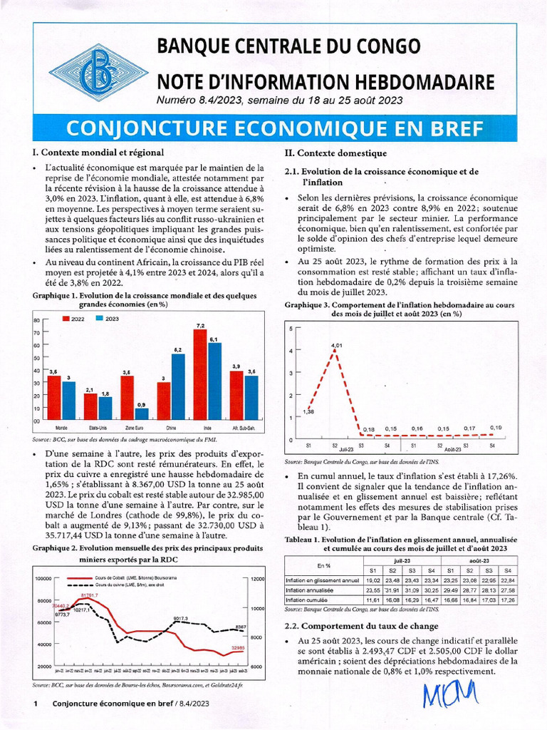 Note de Conjoncture Ceb Du 18 Au 25 Aout 2023 | PDF