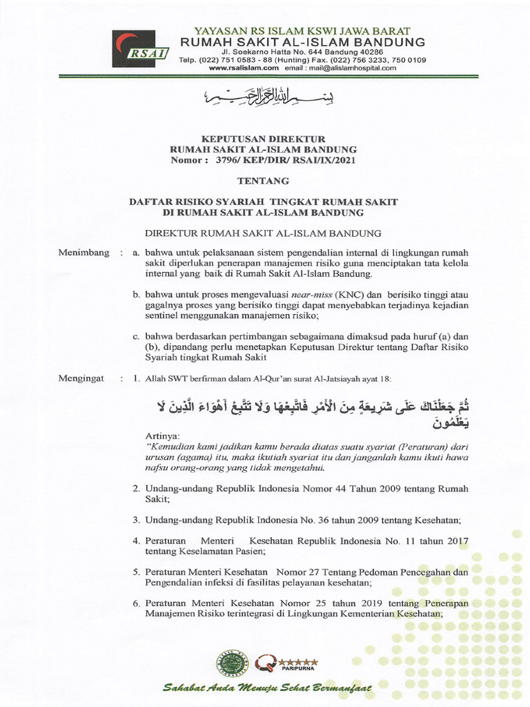 21-3796-Kepdir Daftar Risiko Syariah Tingkat Rumah Sakit | PDF