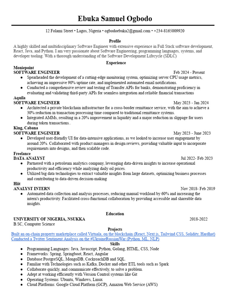 Full Stack Software Engineer Profile | PDF | Cloud Computing | Software ...