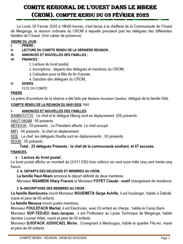 Compte Rendu Réunion CROM 03/02/2025 | PDF
