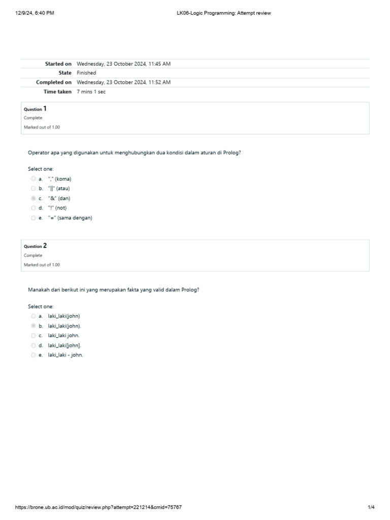 LK06-Logic Programming - Attempt Review | PDF