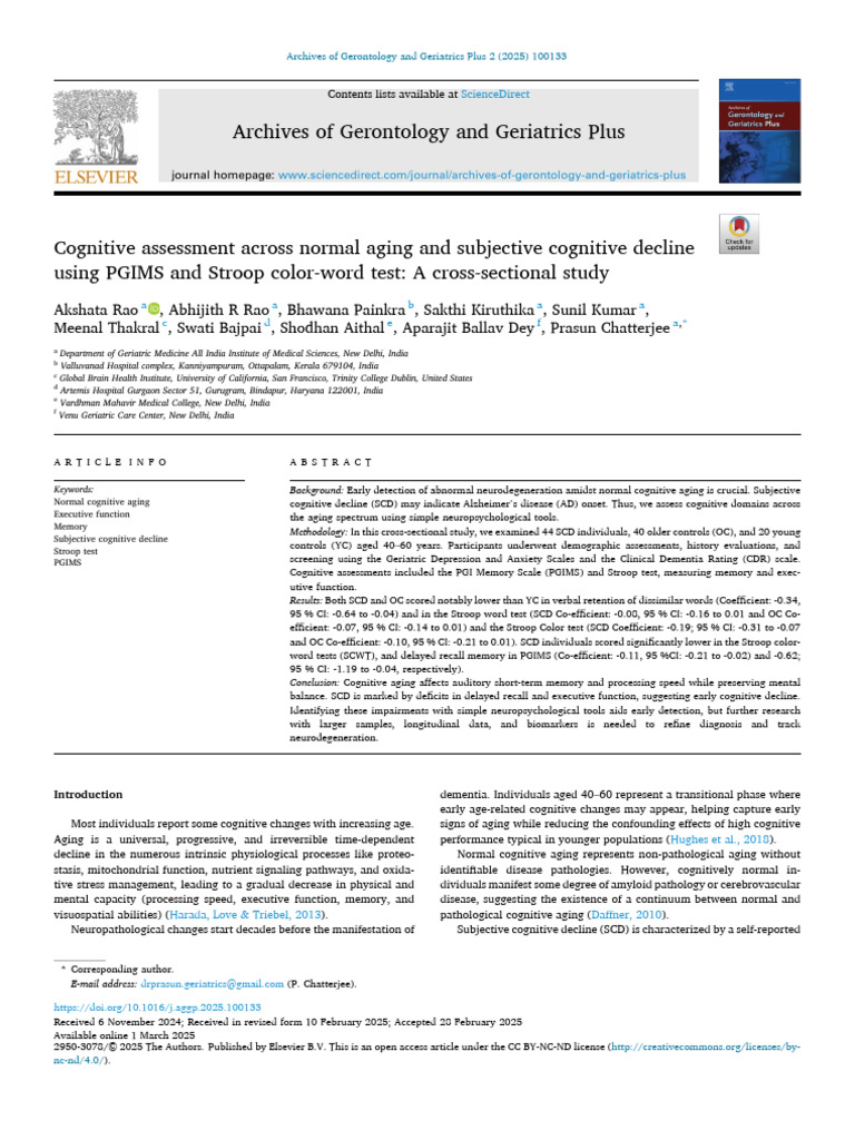 Cognitive Assessment Across Normal Aging and Subjectiv - 2025 ...