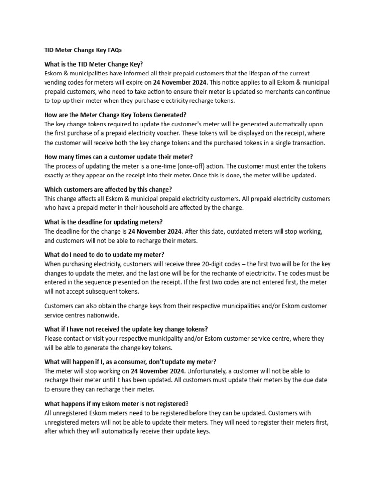 Tid Meter Change Key Faqs - 18 Oct2024 | PDF