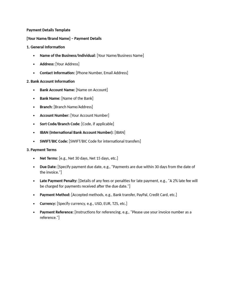 Payment Details Template | PDF | Banking Technology | Banking