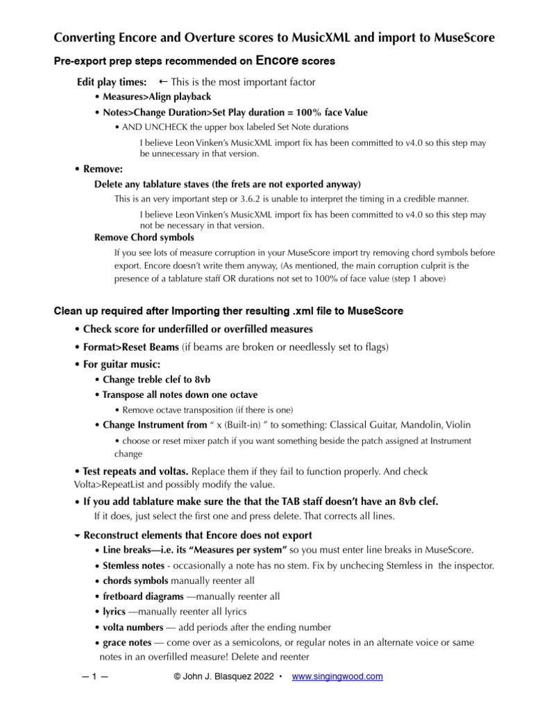 How To Convert Encore and Overture Scores To MuseScore | PDF | Clef ...