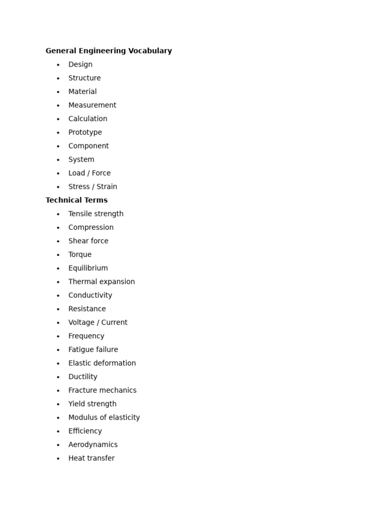 General Engineering Vocabulary - Phrases | PDF | Strength Of Materials ...