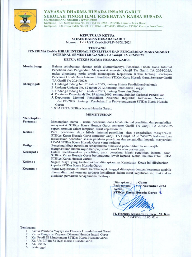 SK Hibah Internal Ganjil TA 2024-2025_0001 | PDF