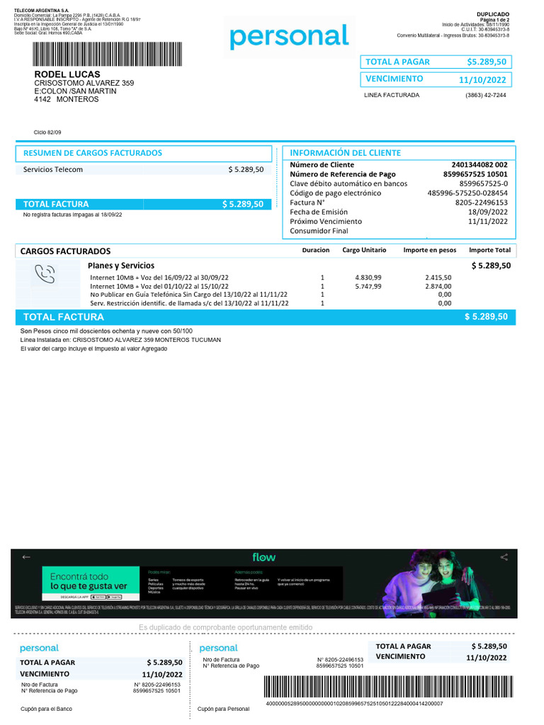 Arnet Vto 11 10 22 | PDF | Cupón | Industrias de servicio