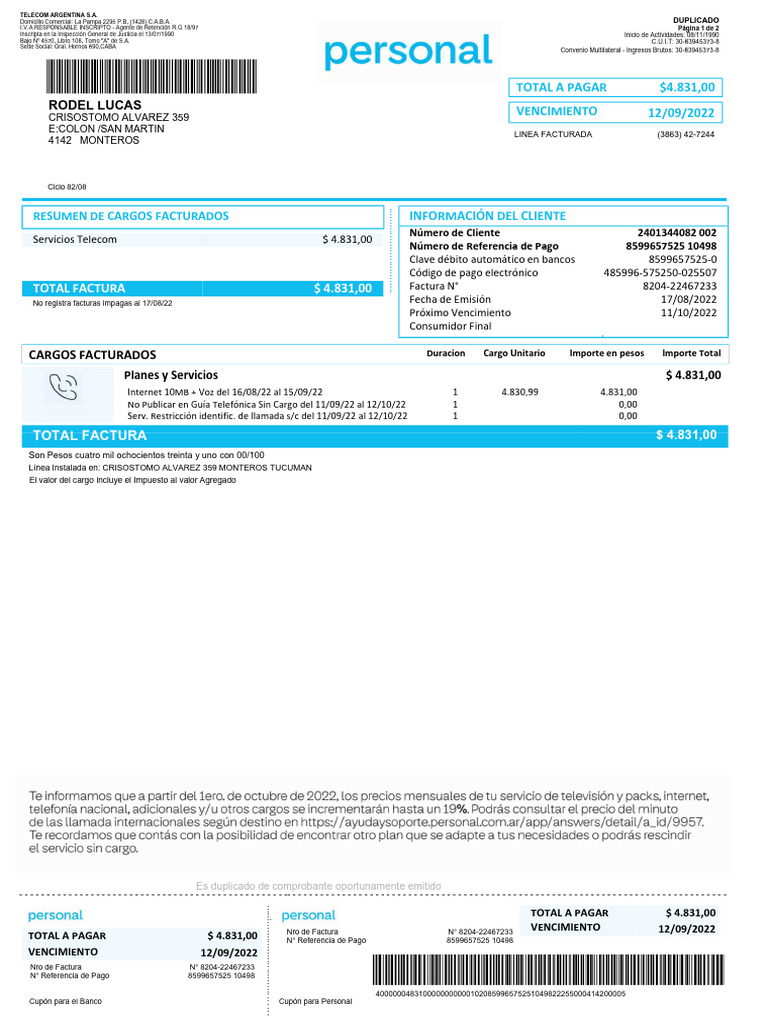 Arnet Vto 12 9 22 | PDF | Cupón | Industrias de servicio