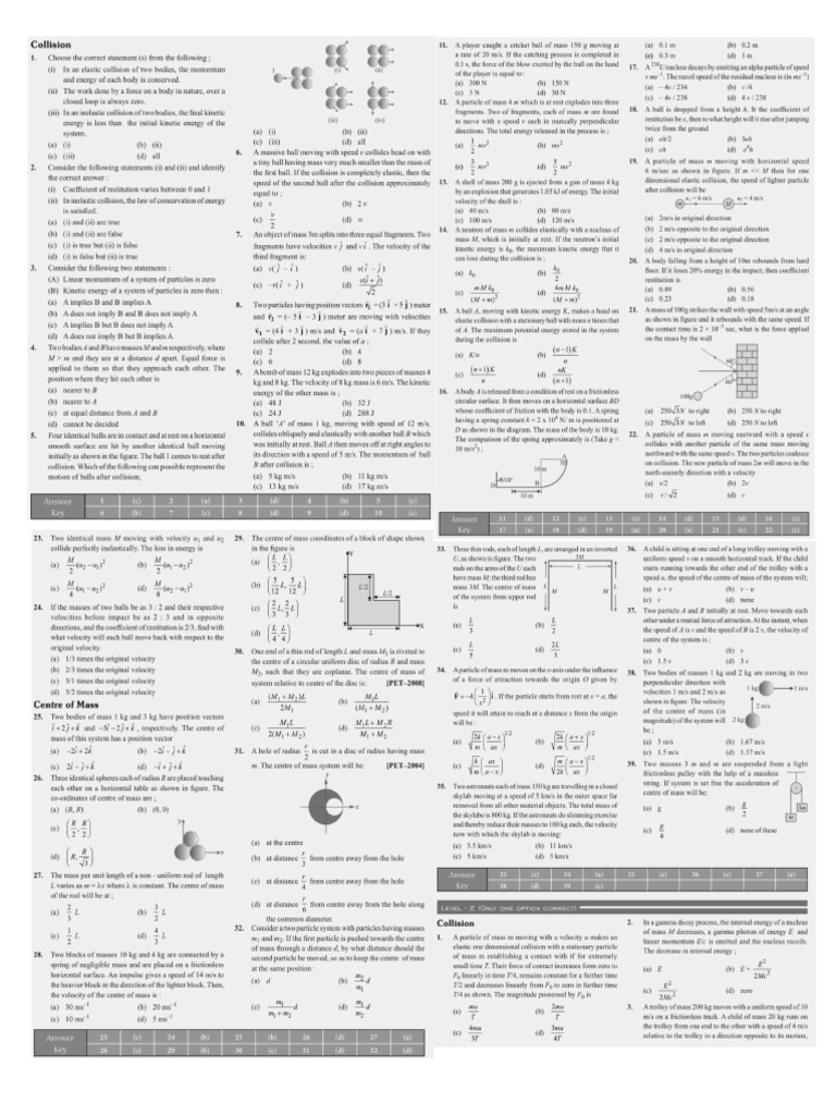 Centre of Mass Extra Questions | PDF