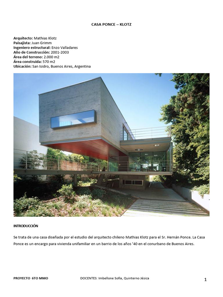 Casa Ponce: Diseño de Mathias Klotz | PDF