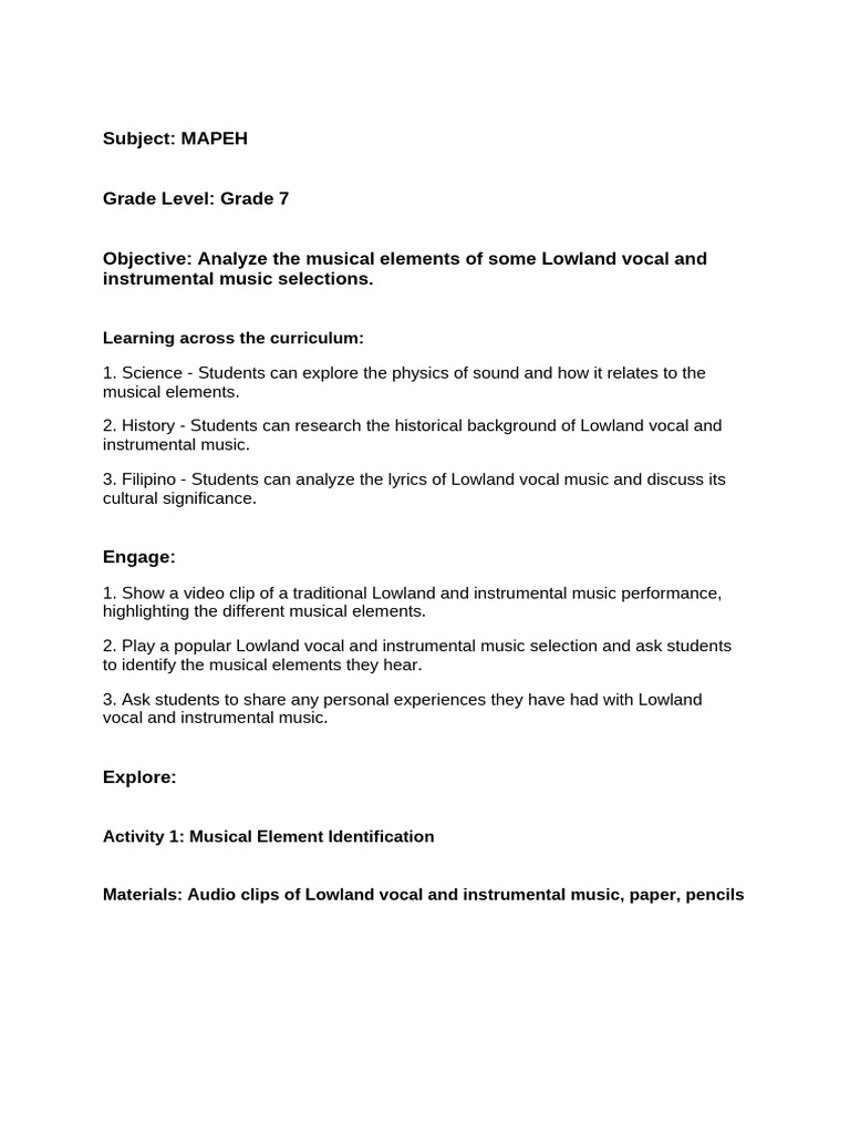 Analyze The Musical Elements of Some Lowland Vocal and Instrumental ...