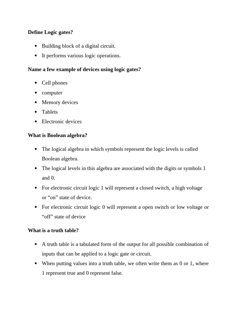 Define Logic Gates | PDF | Logic Gate | Boolean Algebra