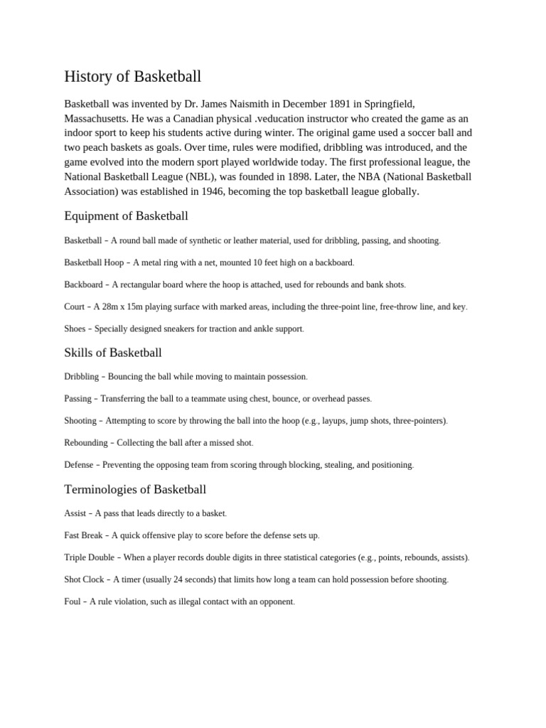 History of Basketball | PDF