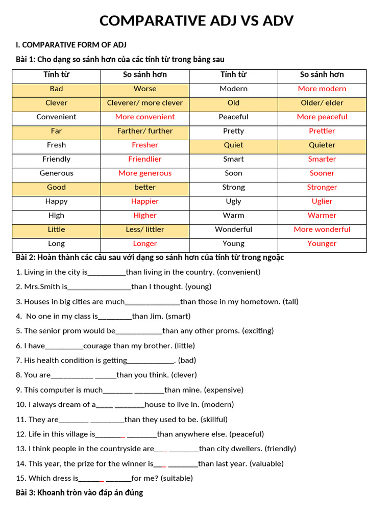 [Ex] Comparative Adj vs Adv | PDF