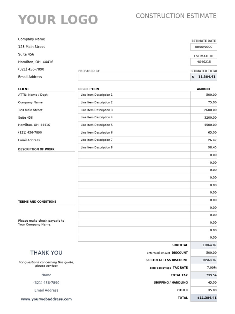 Construction Estimate Template | PDF | Taxes