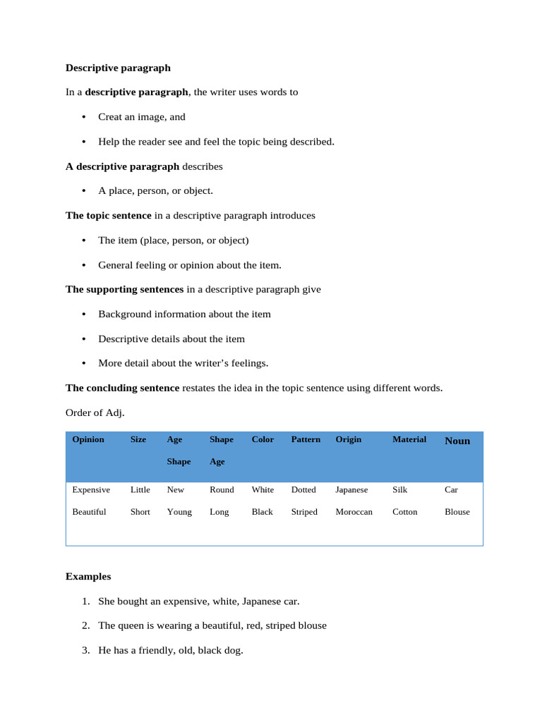 Descriptive Paragraph (CM) | PDF