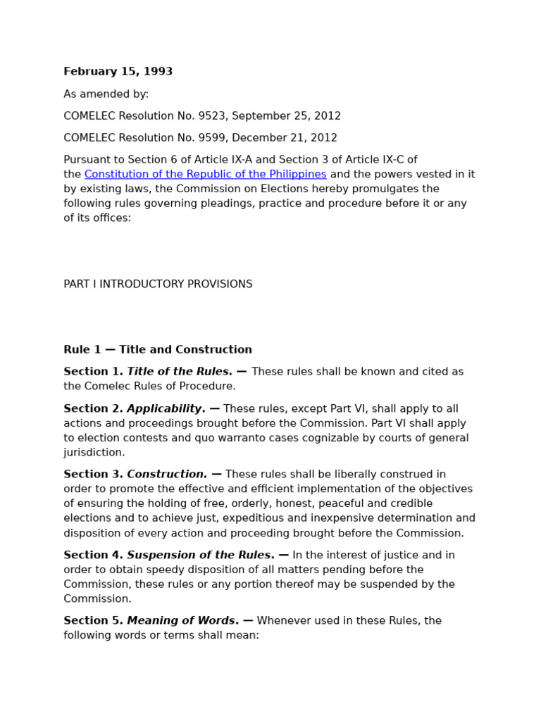 Comelec Rules of Procedure Overview | PDF | Subpoena Duces Tecum ...