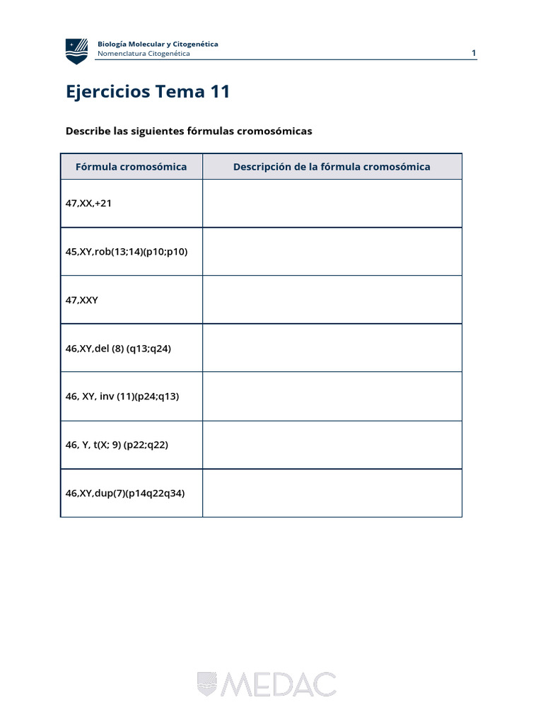 Ejercicios Tema 11 BMC | PDF | Cariotipo | Cromosoma