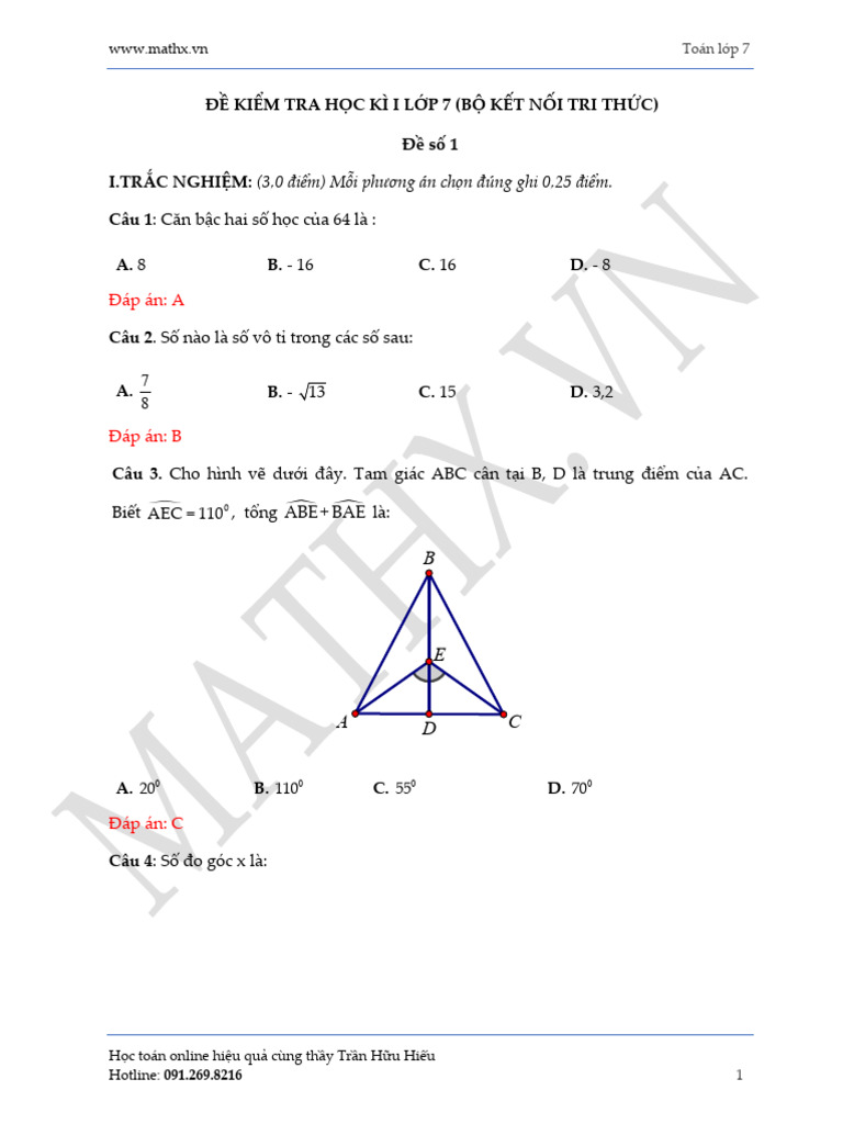 Đề Kiểm Tra Cuối Kì i Lớp 7 Kntt Đáp Án | PDF
