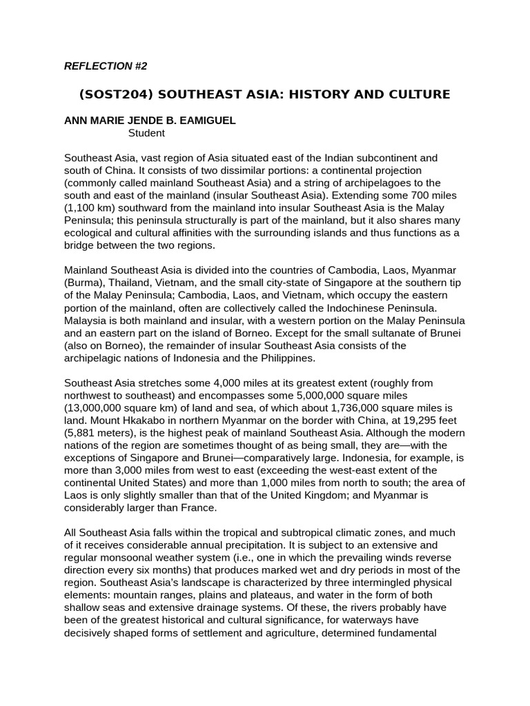 (Sost204) Southeast Asia History and Culture Reflection-2 | PDF ...