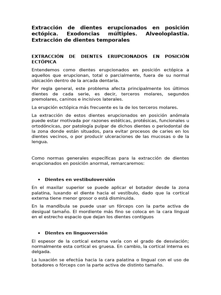 Extracción de dientes erupcionados en posición ectópica | PDF ...