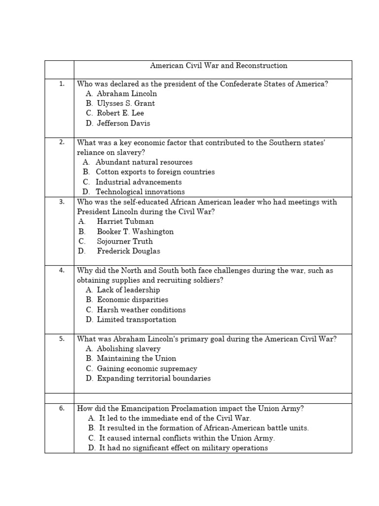 American Civil War Quiz and Insights | PDF | American Civil War ...