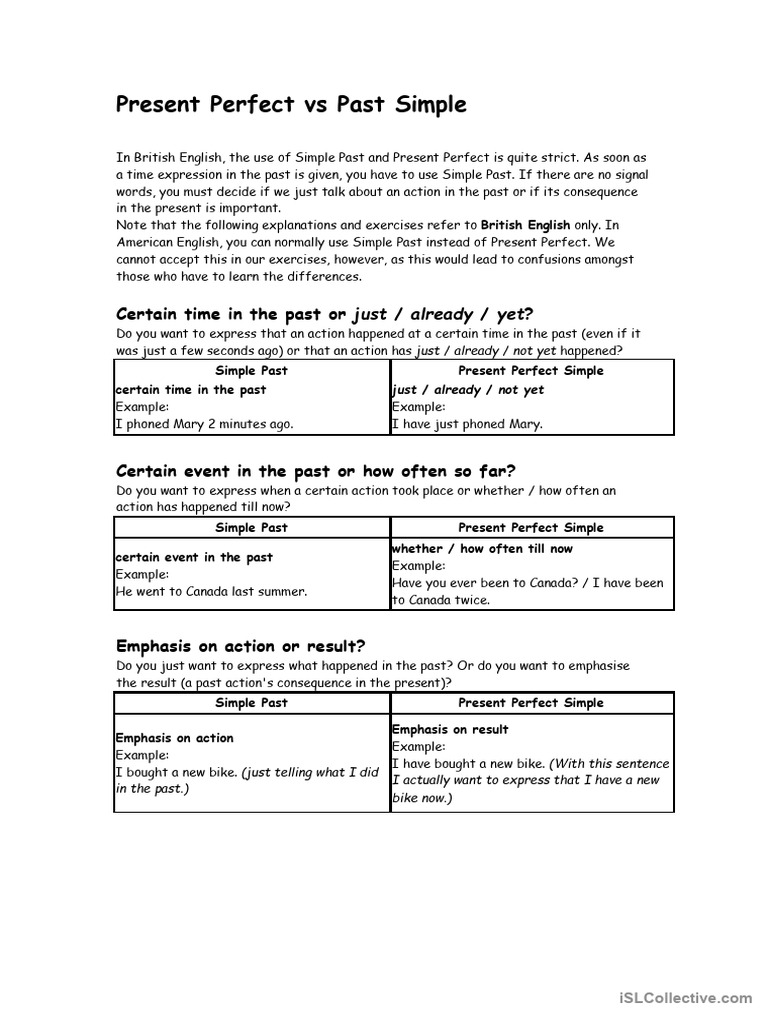 Present Perfect vs. Past Simple | PDF | Linguistics