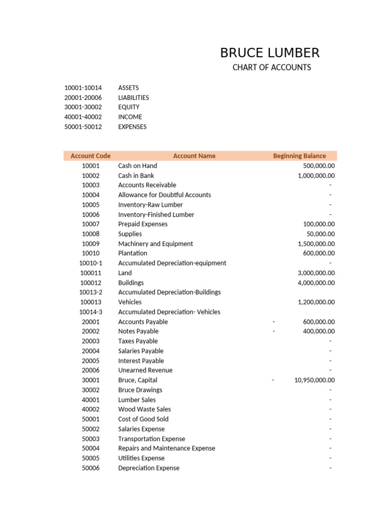 Bruce Lumber Chart of Accounts Overview | PDF | Expense | Debits And ...