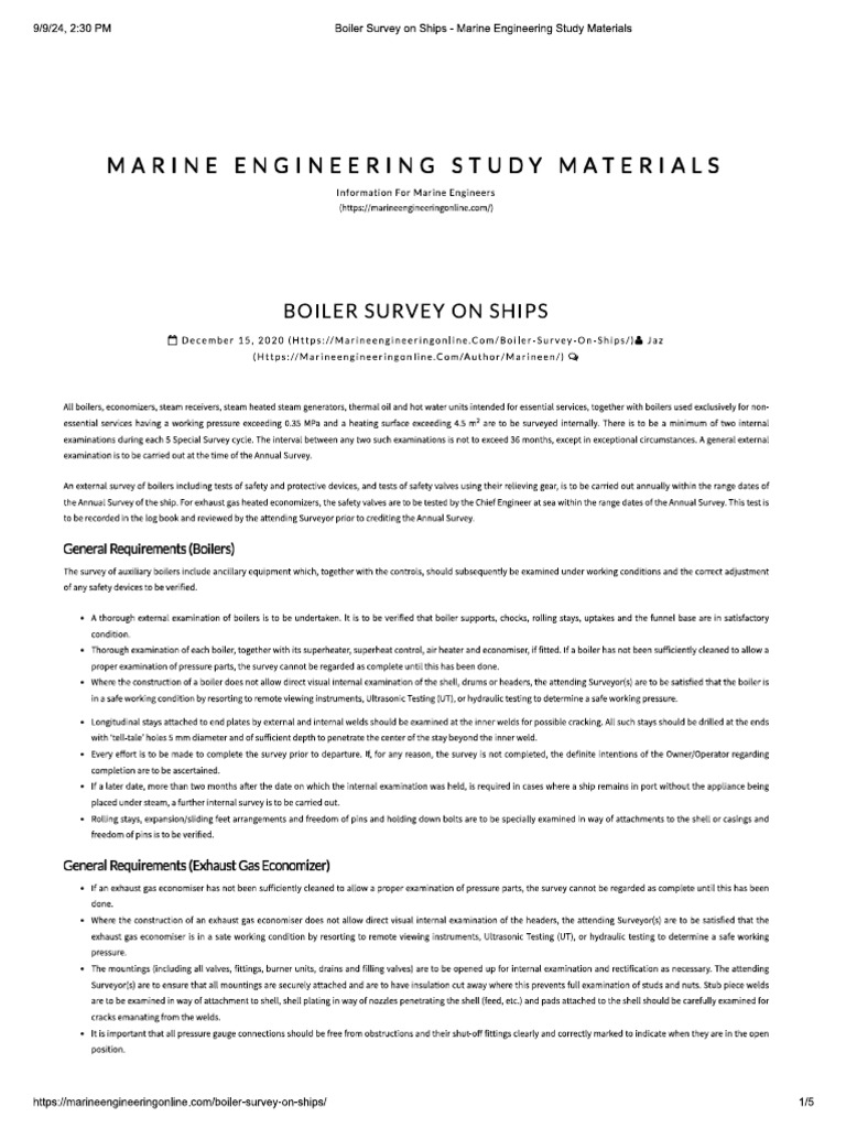 BOILER SURVEY ON SHIPS | PDF