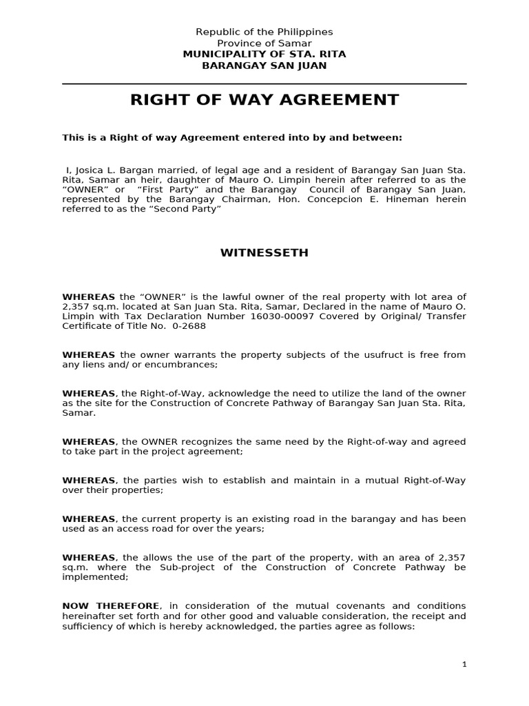 Right of Way Agreement Inherited | PDF | Environmental Law | Justice