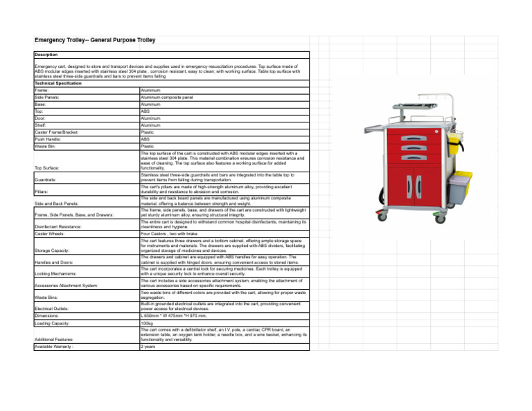 Specification Sheet For Tigray WASH Project - Medical Items - Trolley - General Purpose | PDF ...