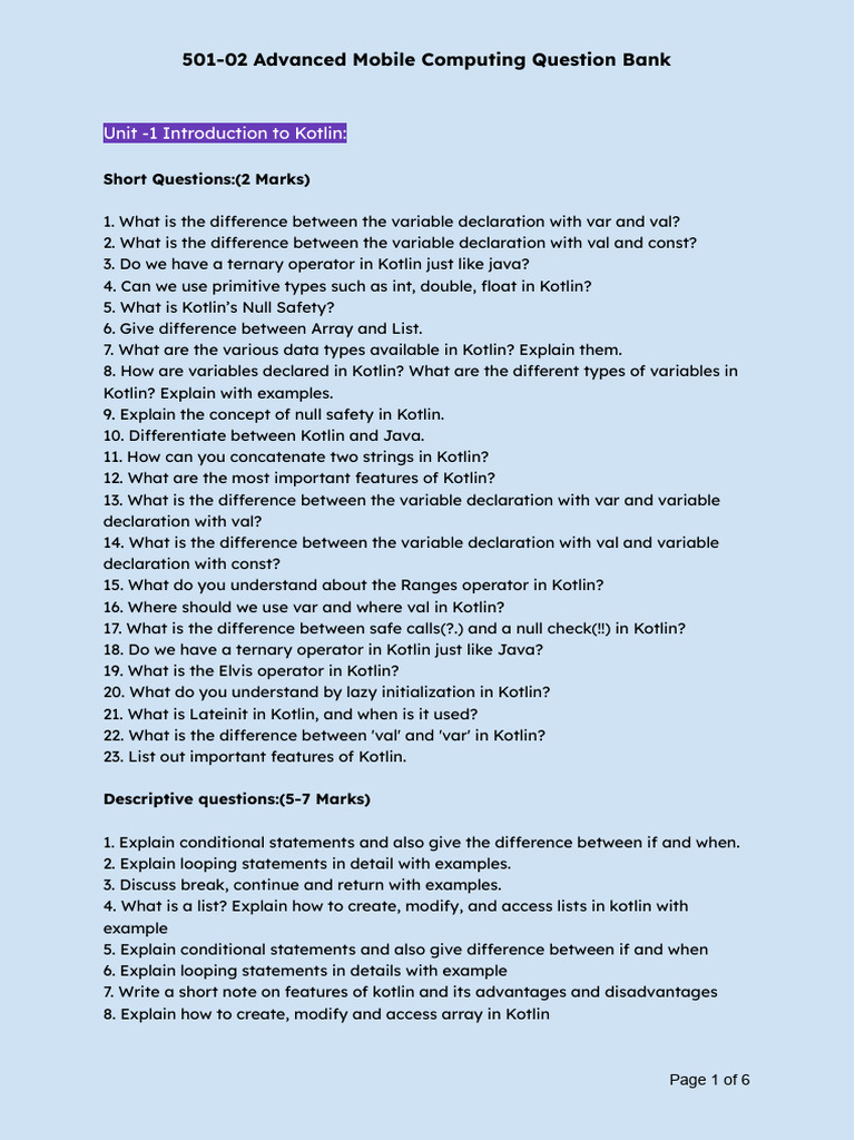 501-02 Advanced Mobile Computing Question Bank | PDF | Json | Databases