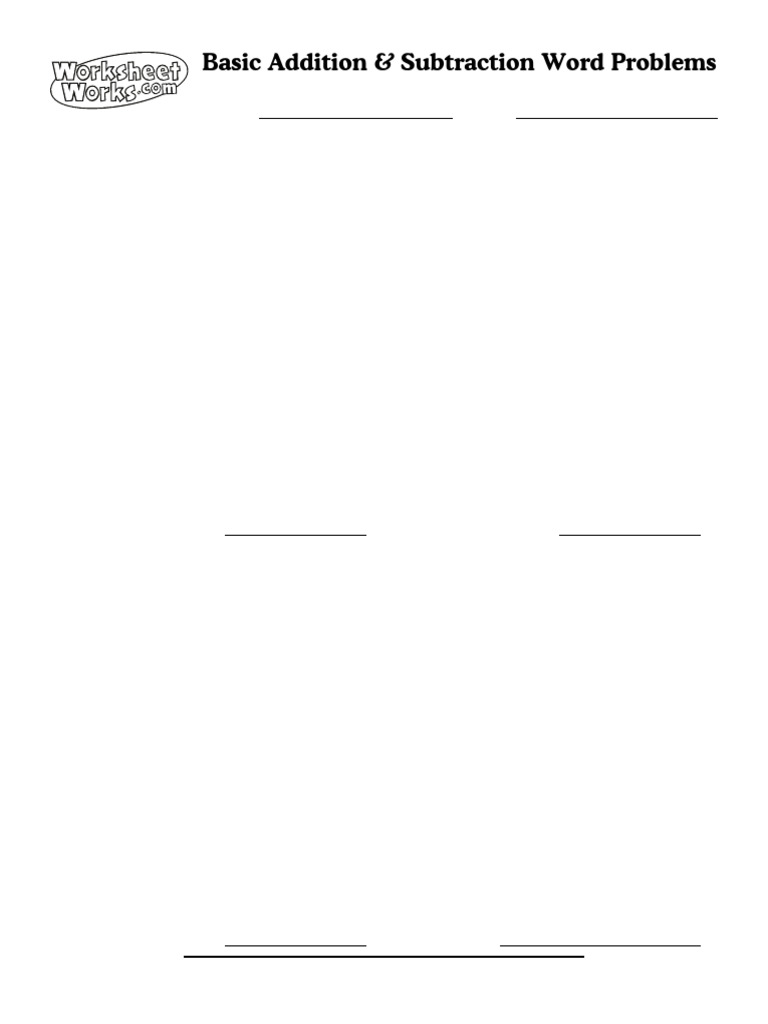 WorksheetWorks Basic Addition Subtraction Word Problems 2 | PDF