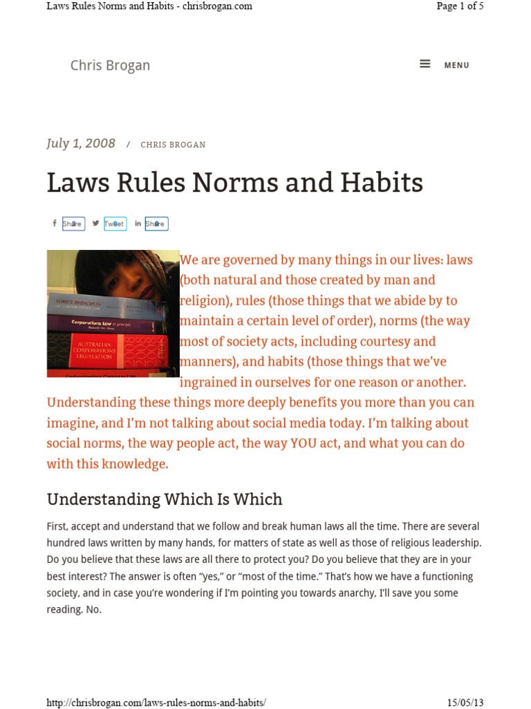 Understanding Laws, Rules, Norms, Habits | PDF | Social Psychology ...