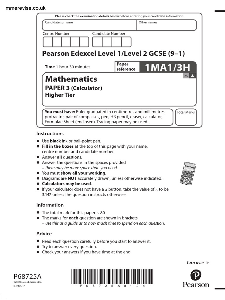 Edexcel GCSE Maths Higher Paper 3 Calculator November 2022 MS | PDF